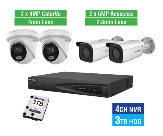 Ness Corporation. 4ch NVR KIT + 3TB + ColorVu Turrets + Acusense Bul