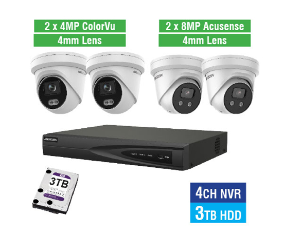 Ness Corporation. 4ch NVR KIT + 3TB + ColorVu Turrets + Acusense Tur